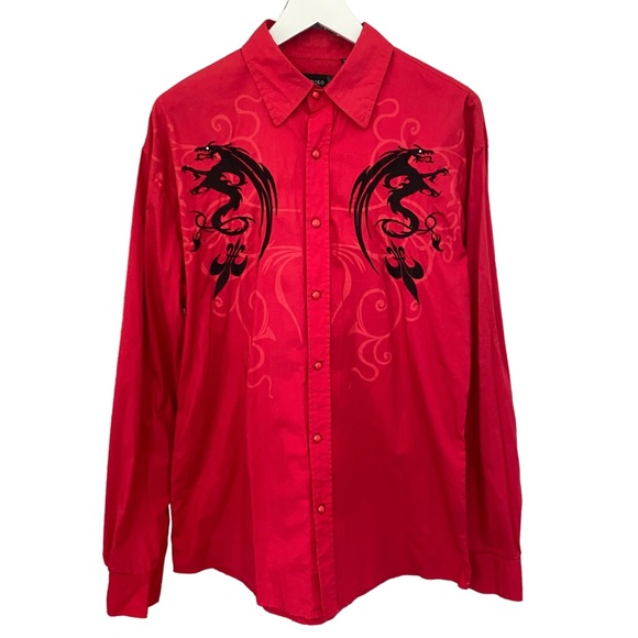 DE NIKO | Shirts | De Niko Mens Embroidered Dragon Print Long Sleeve ...